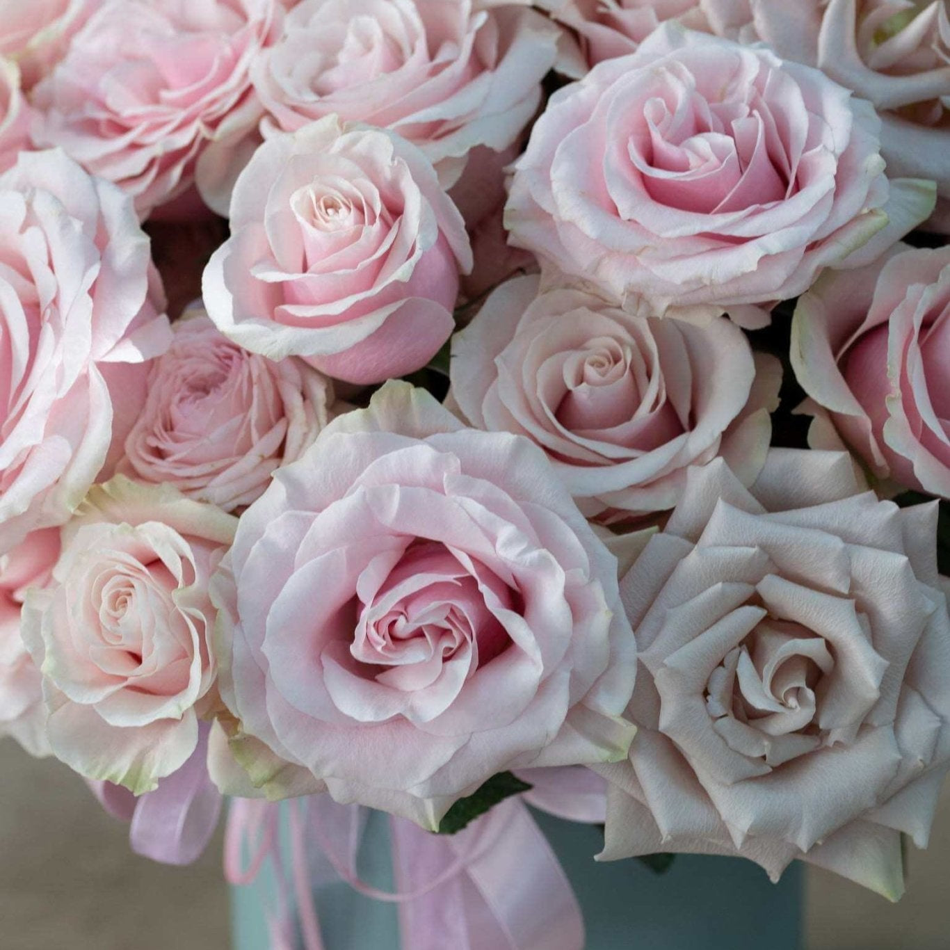 Sophisticated Flower Hatbox Arrangement with Blush Pink Roses ...